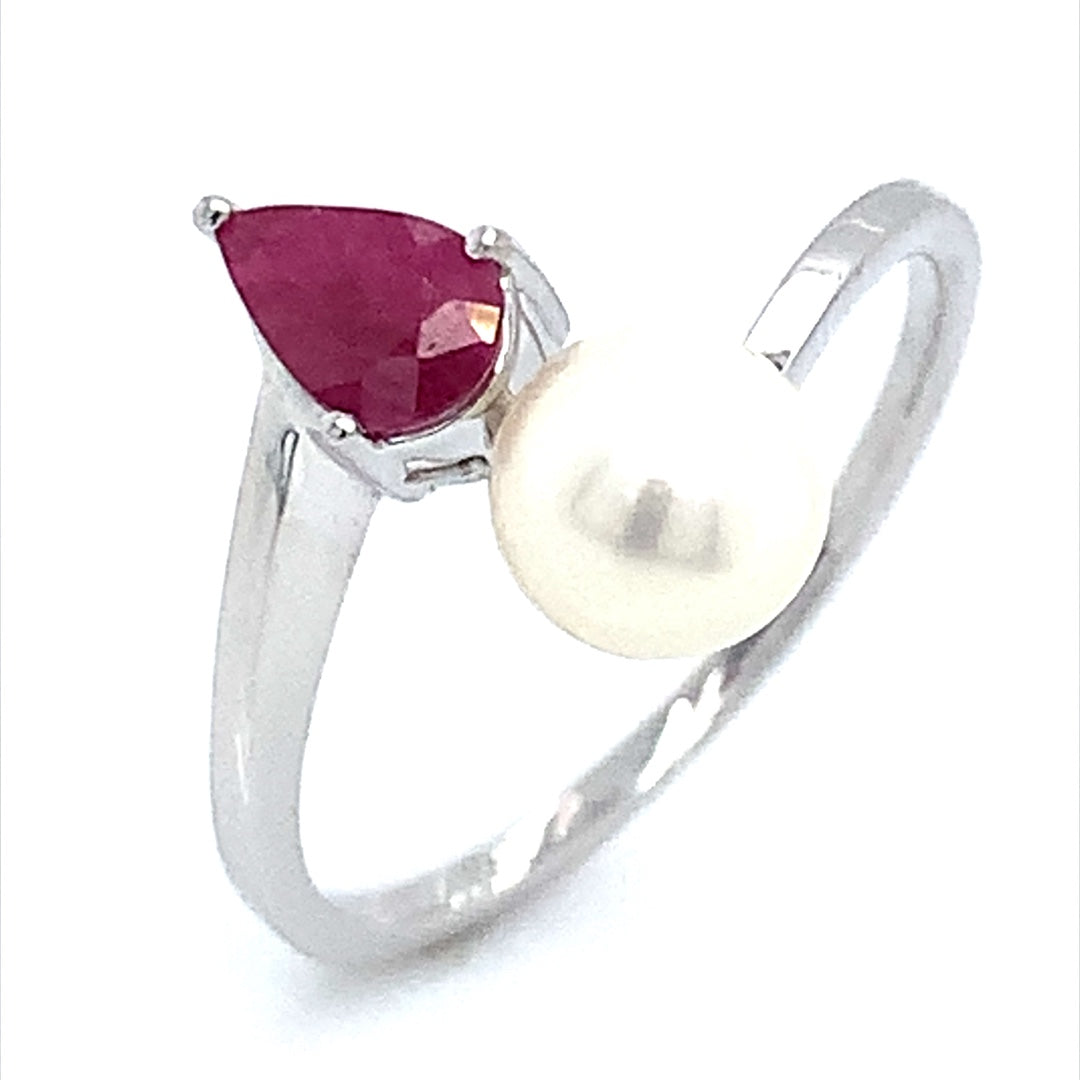 Anillo de rubí con perla 10kt. – DGjoyeros
