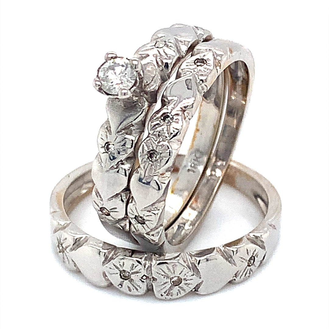 (MIA) Trío de anillos con diamante en oro blanco 18kt – DGjoyeros