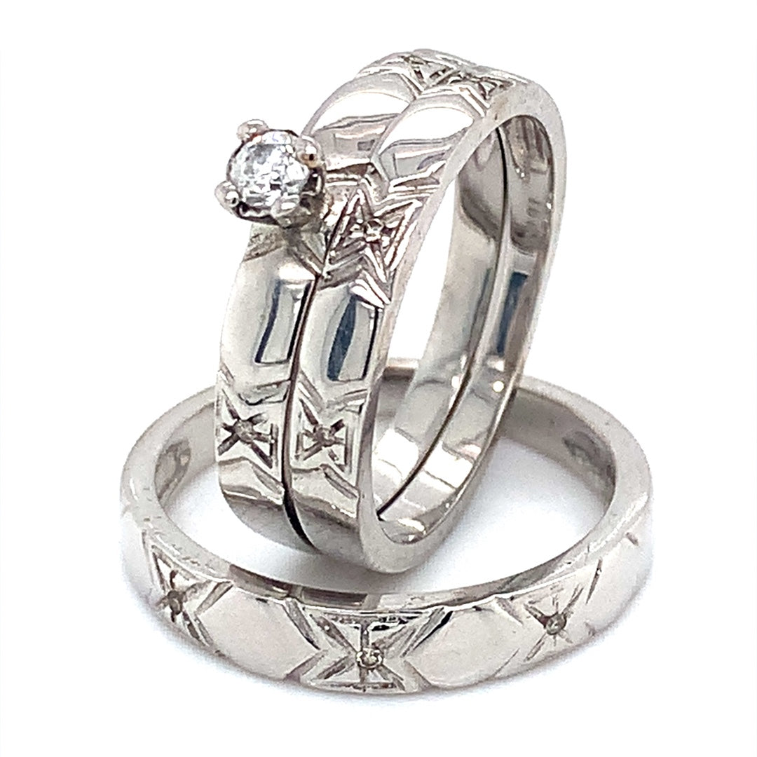 (MIA) Trío de anillos con diamante en oro blanco 18kt – DGjoyeros