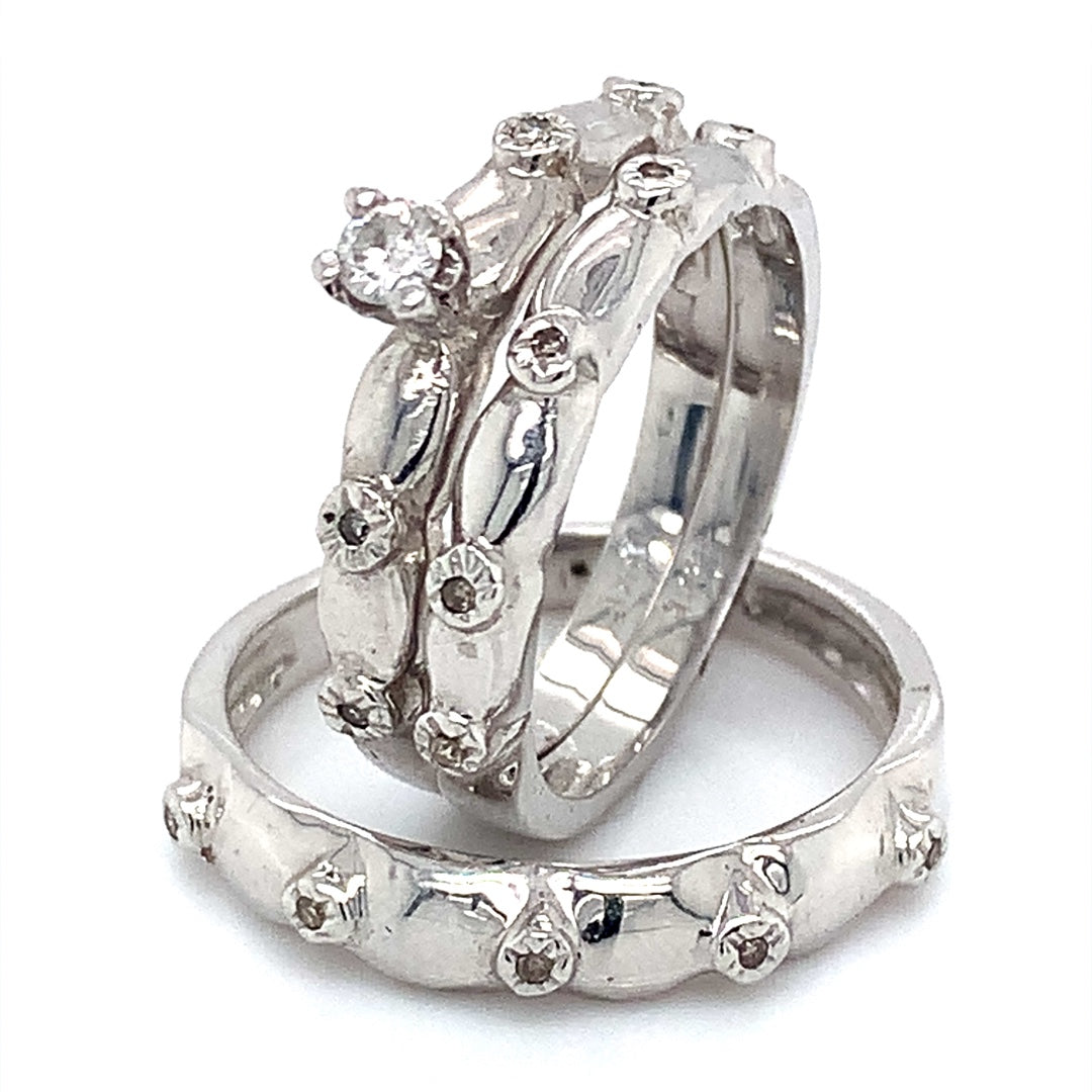 (MIA) Trío de anillos con diamantes en oro blanco 18kt – DGjoyeros