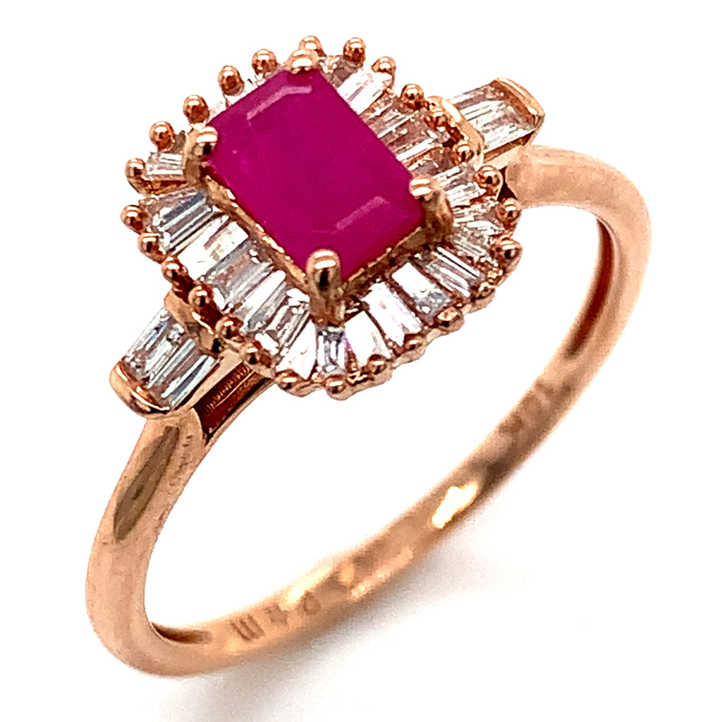 Anillo de rubí con diamantes en oro rosado 10kt. R-0.50CTS. D-0.25CTS ...