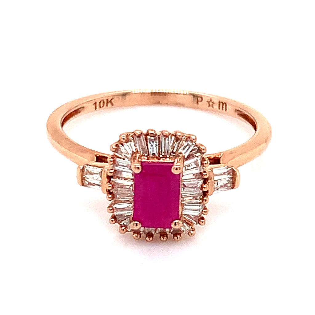 Anillo de rubí con diamantes en oro rosado 10kt. R-0.50CTS. D-0.25CTS ...
